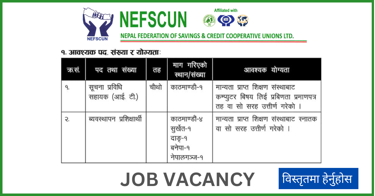 NEFSCUN Job Opportunity 2081 for IT Assistant, Management Trainee ...